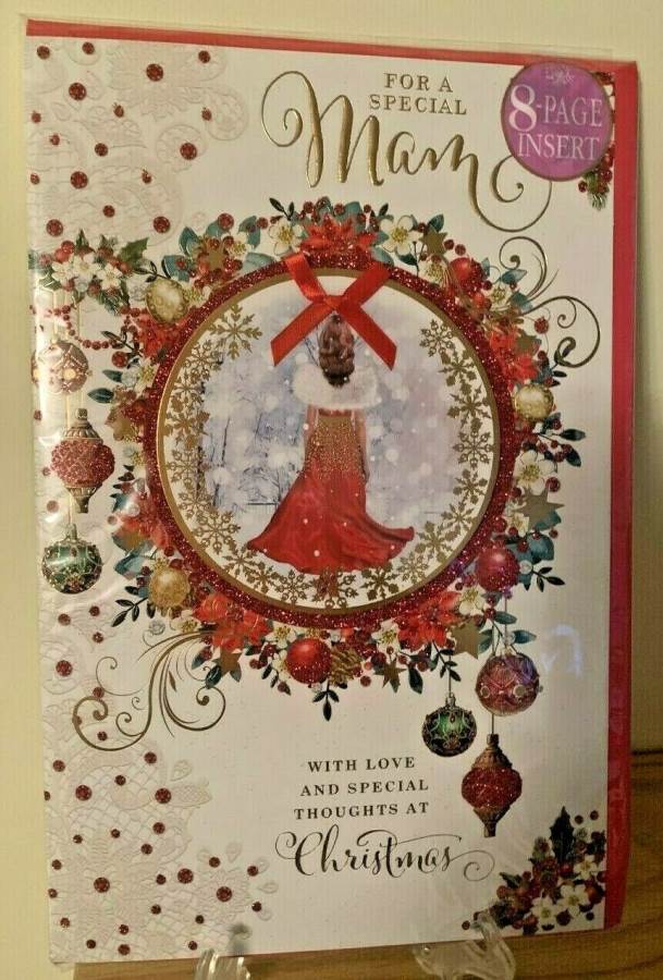 Large Christmas Card For Mam – 8 Page Insert Celebration Gold Foil ...